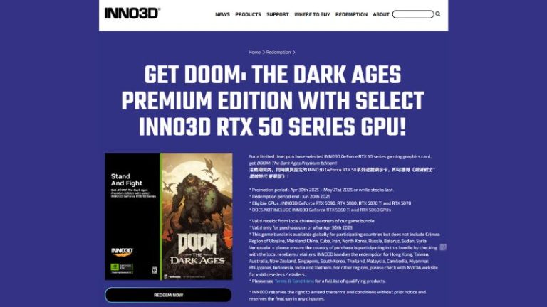 Hướng dẫn Redeem code DOOM: The Dark Ages INNO3D GeForce RTX 50 Series ...